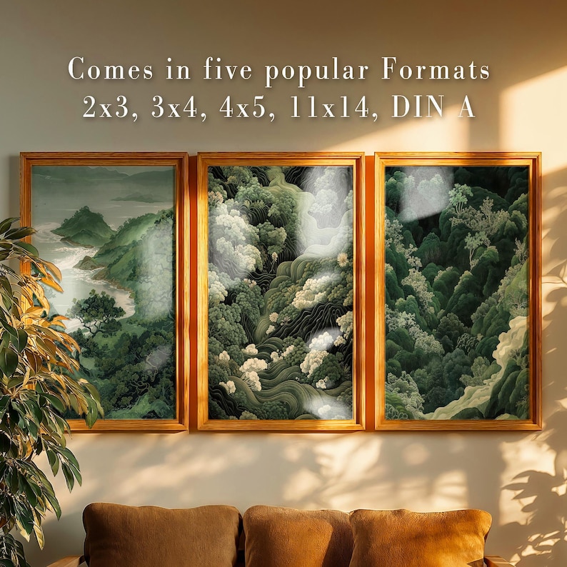 Japanese Wall Art Sage Green Forest Wabi Sabi Painting Japandi Gallery ...