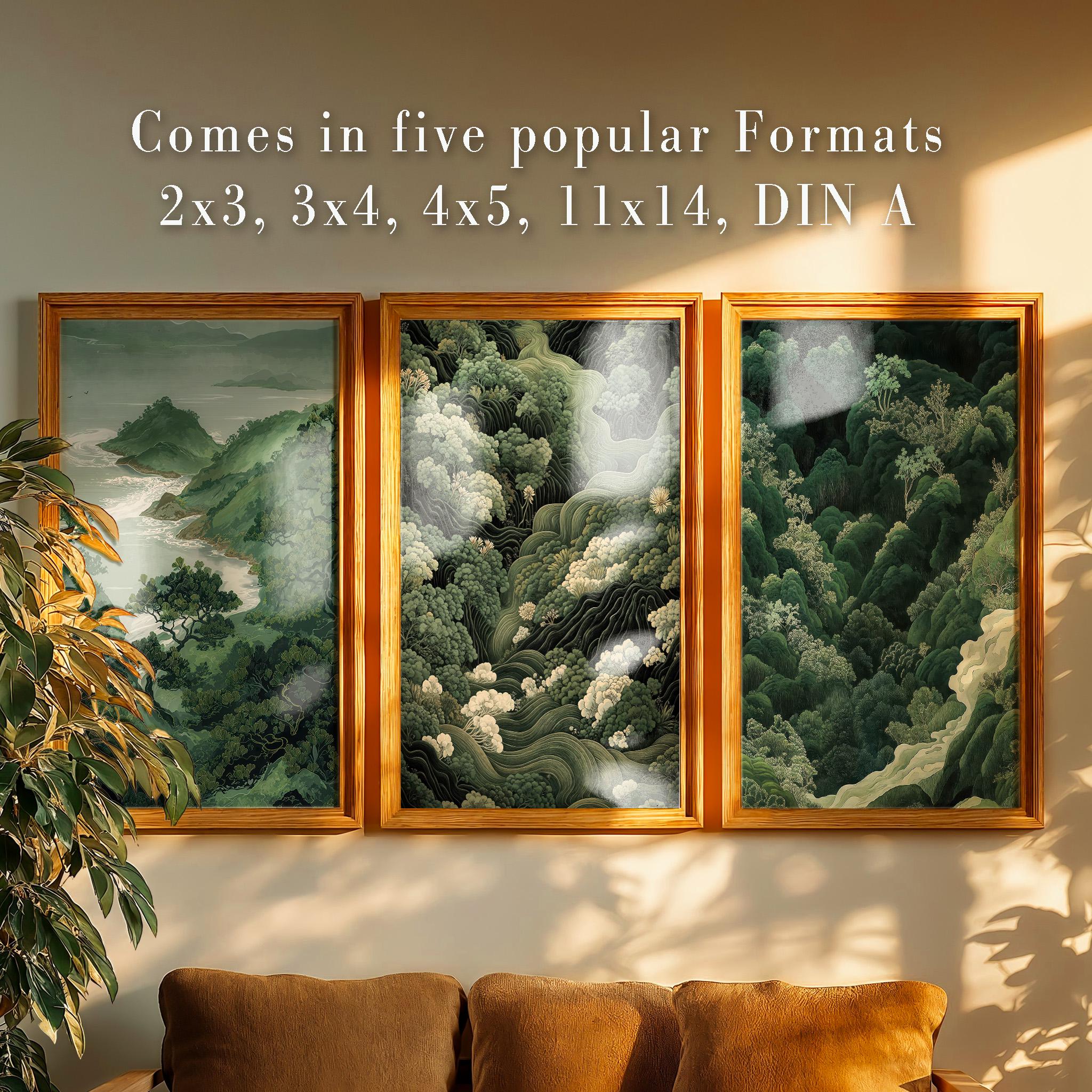 Japanese Wall Art Sage Green Forest Wabi Sabi Painting Japandi Gallery ...