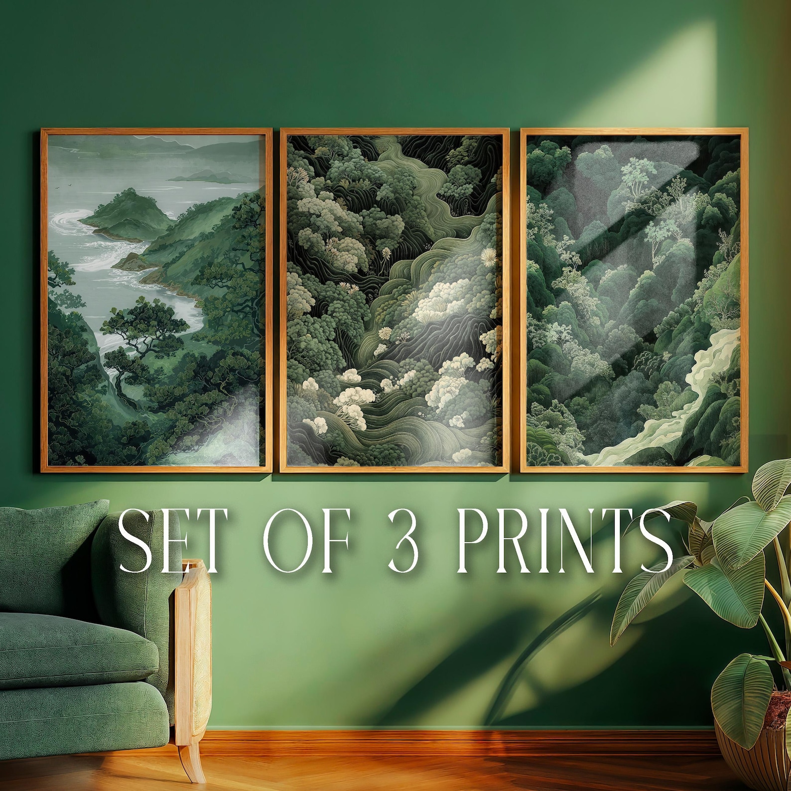 Japanese Wall Art Sage Green Forest Wabi Sabi Painting Japandi Gallery ...