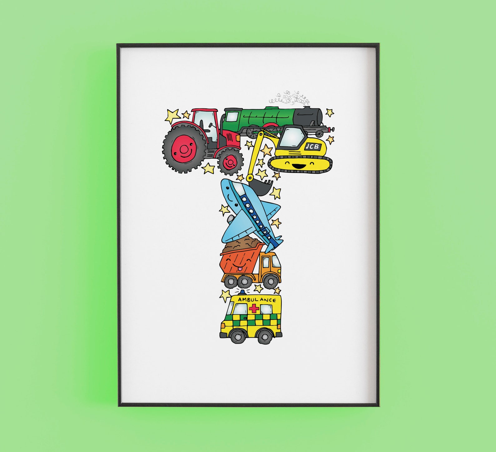 MACHINES Bespoke Letter Illustration, A4, A3, A2 Print Tractor, Car ...