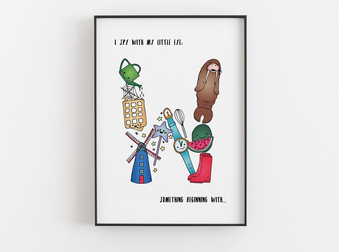 W I Spy Letter Print, A4, A3, A2 Hand Illustrated, Initial, Kids Print ...