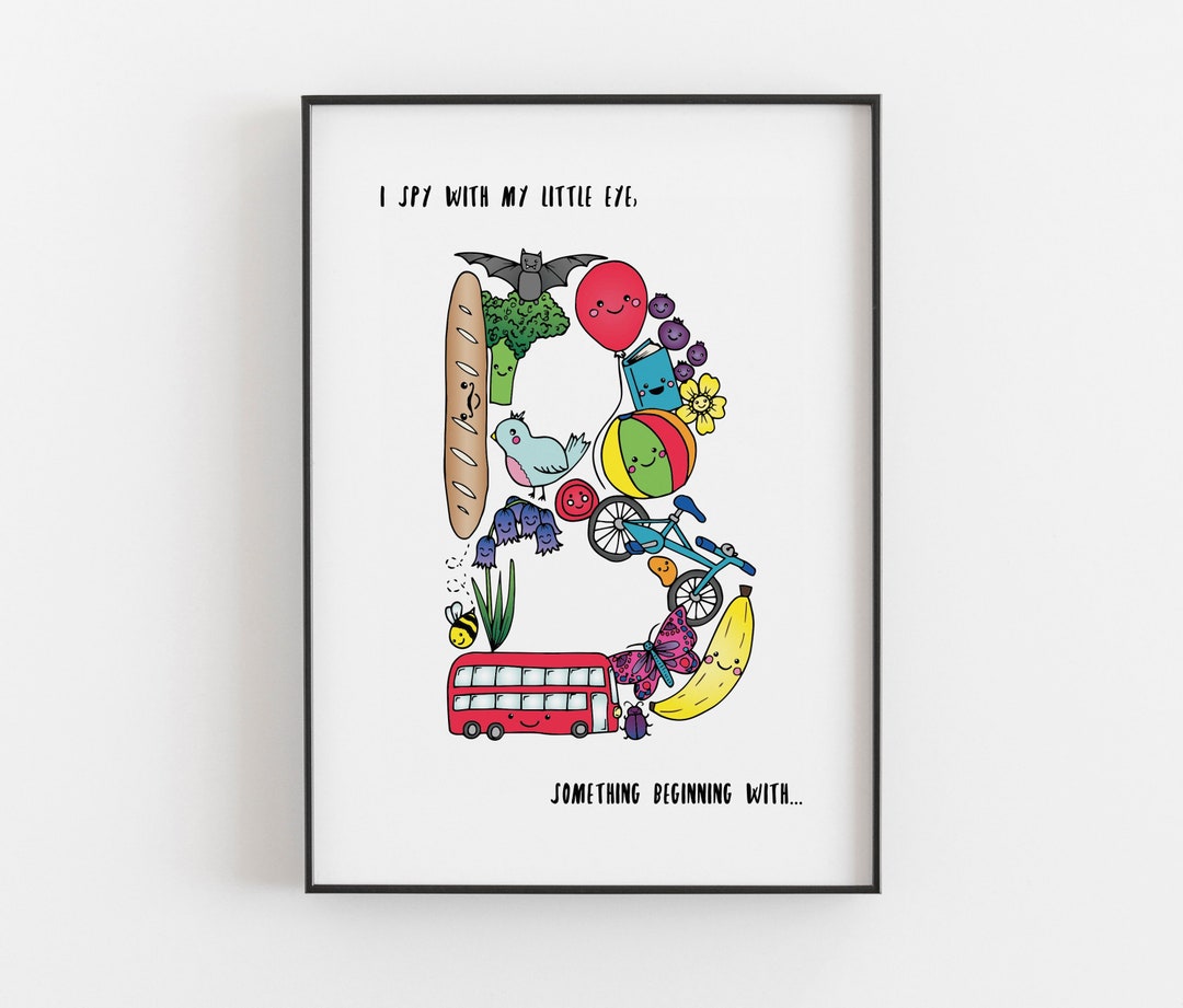 B I Spy Letter Print, A4, A3, A2 Hand Illustrated, Initial, Kids Print ...