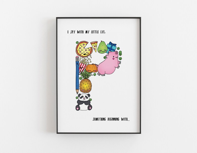 P I Spy Letter Print, A4, A3, A2 Hand Illustrated, Initial, Kids Print ...