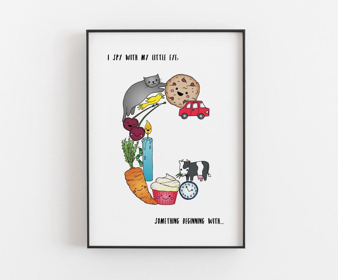 C I Spy Letter Print, A4, A3, A2 Hand Illustrated, Initial, Kids Print ...