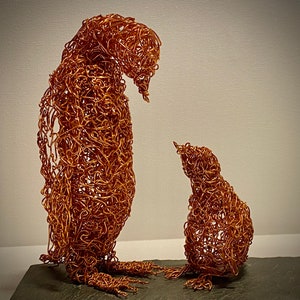 Copper Wire Penguin & Chick Sculpture - Etsy
