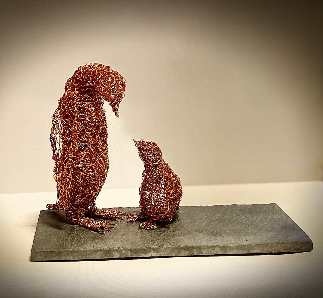 Copper Wire Penguin & Chick Sculpture - Etsy