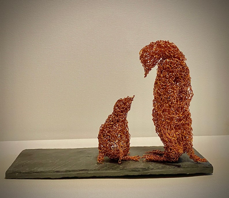 Copper Wire Penguin & Chick Sculpture - Etsy