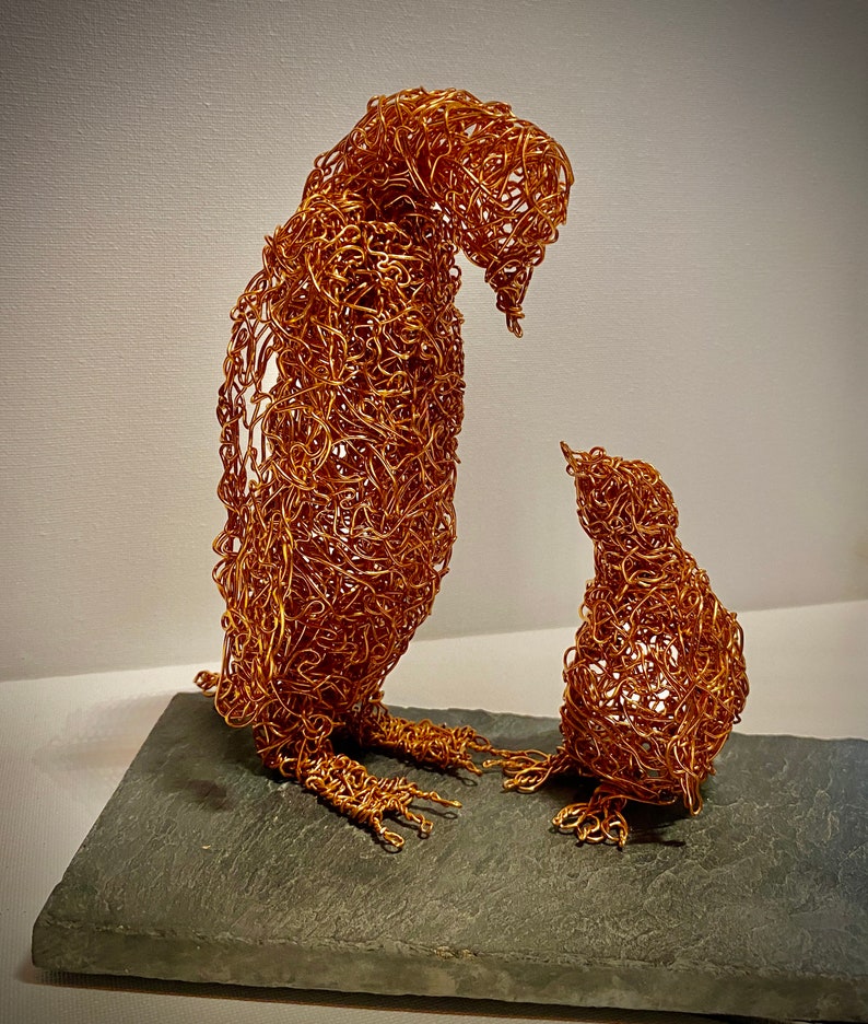 Copper Wire Penguin & Chick Sculpture - Etsy