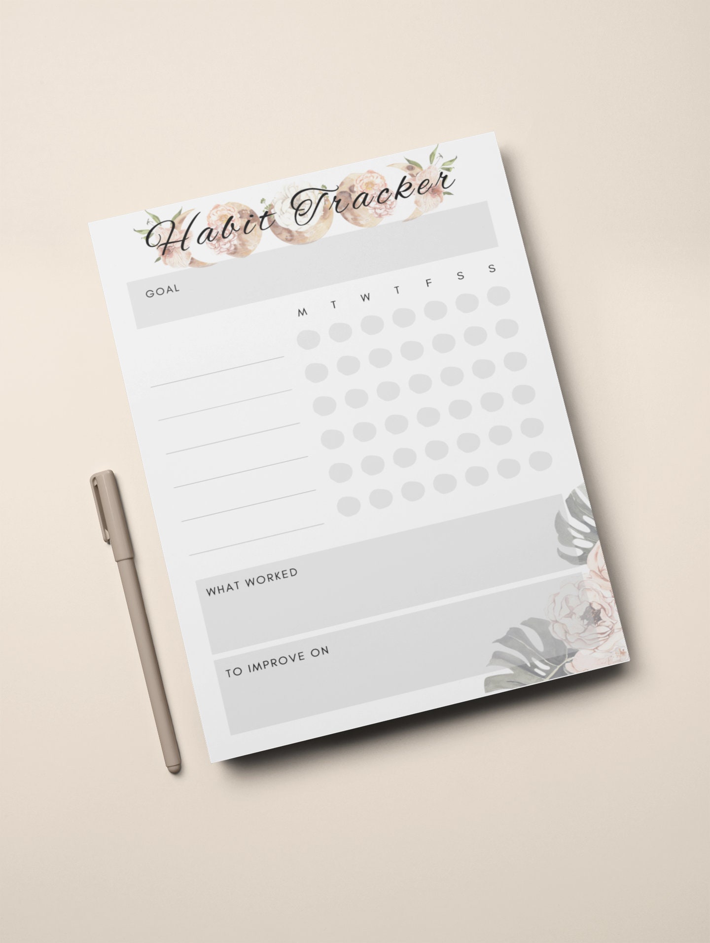 Boho Floral Celestial Moon Habit Tracker Digital Download PDF Printable ...