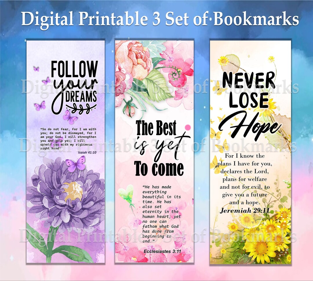 Digital Printable Bookmarks Set of 3 - Etsy