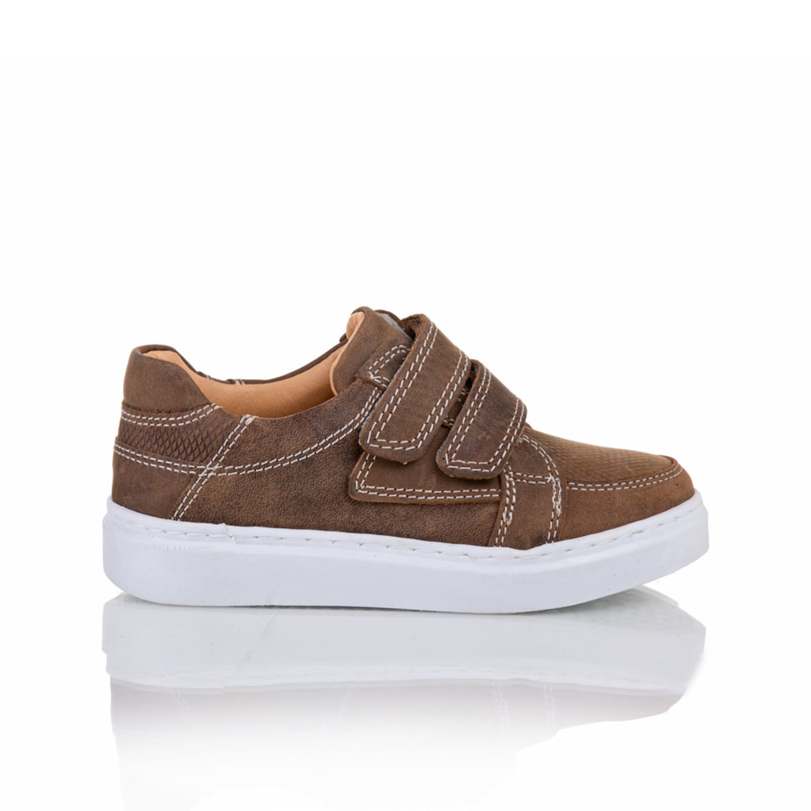 Leather Boy Sneakers Velcro Brown Boy Shoes - Etsy