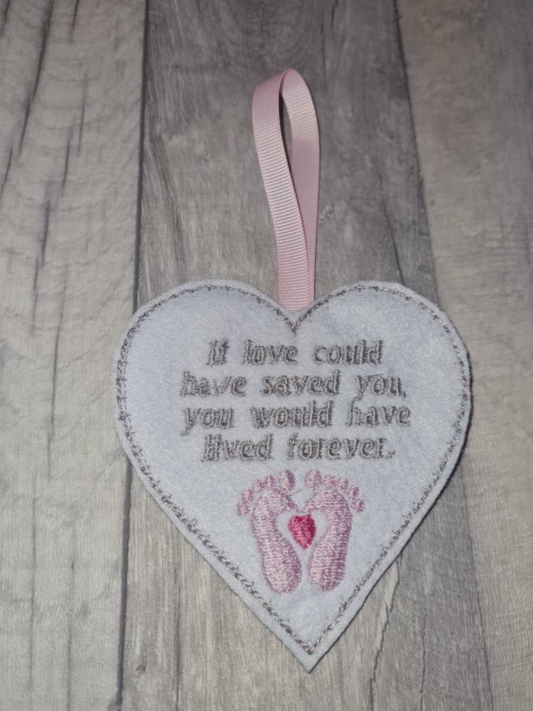 Embroidered in Loving Memory, Baby Girl Heart Personalised Decoration ...
