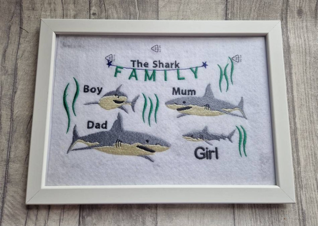 Embroidered Personalised Shark Family Framed Picture - Etsy