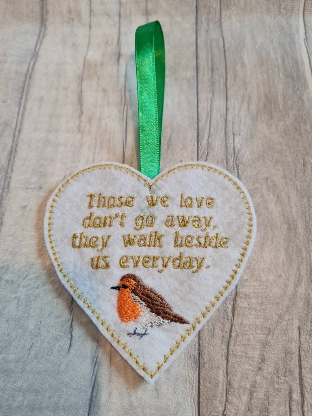 Embroidered Remembrance/sympathy Robin Heart Hanging Decoration - Etsy