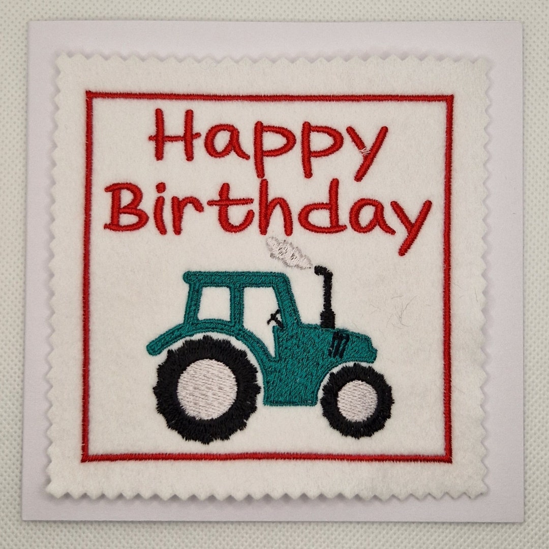 Embroidered Tractor Birthday Card - Etsy
