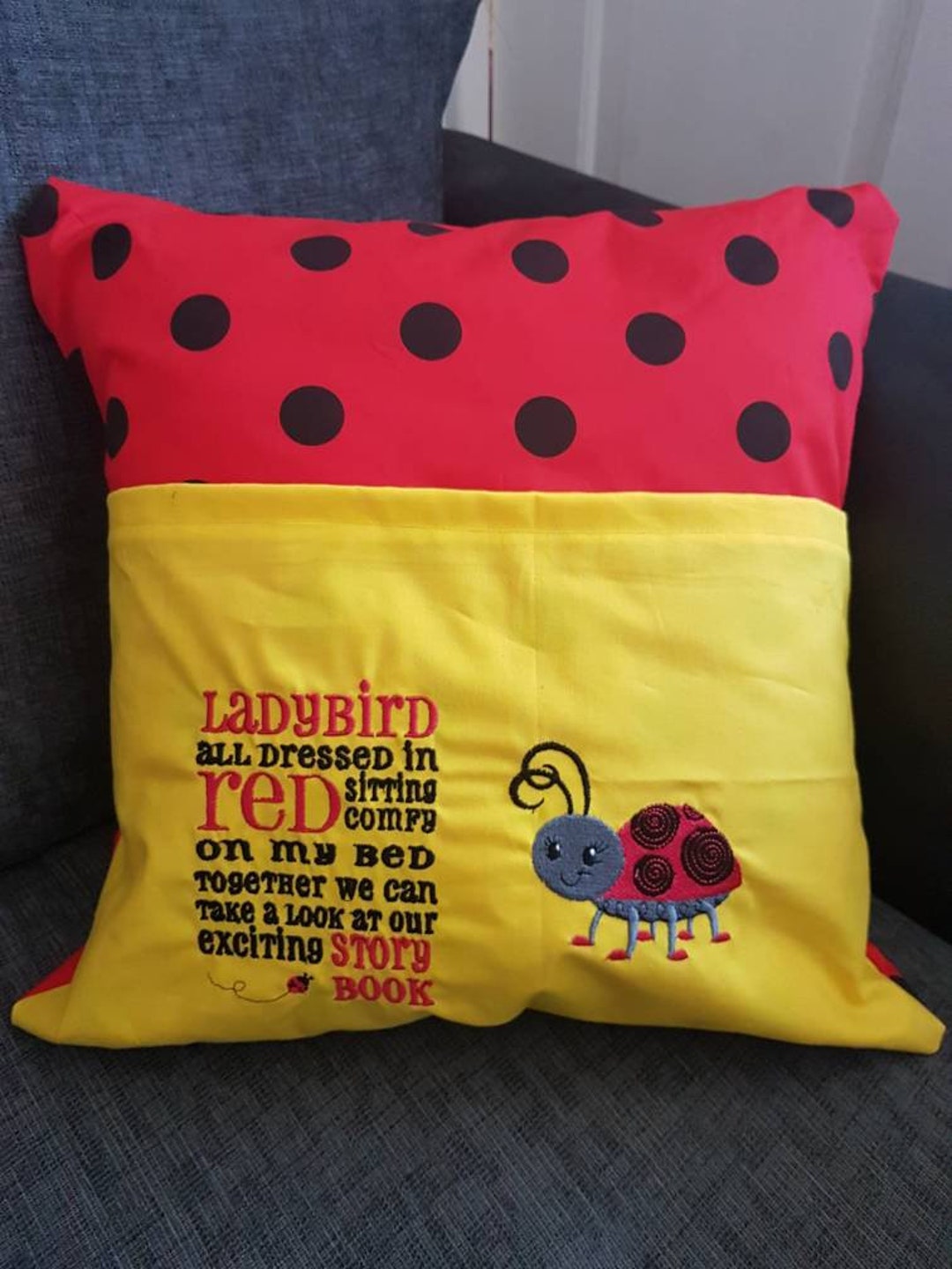 Embroidered Ladybird Reading |cushion - Etsy