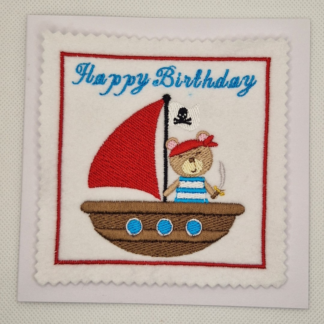 Embroidered Birthday Pirate Ship Card - Etsy