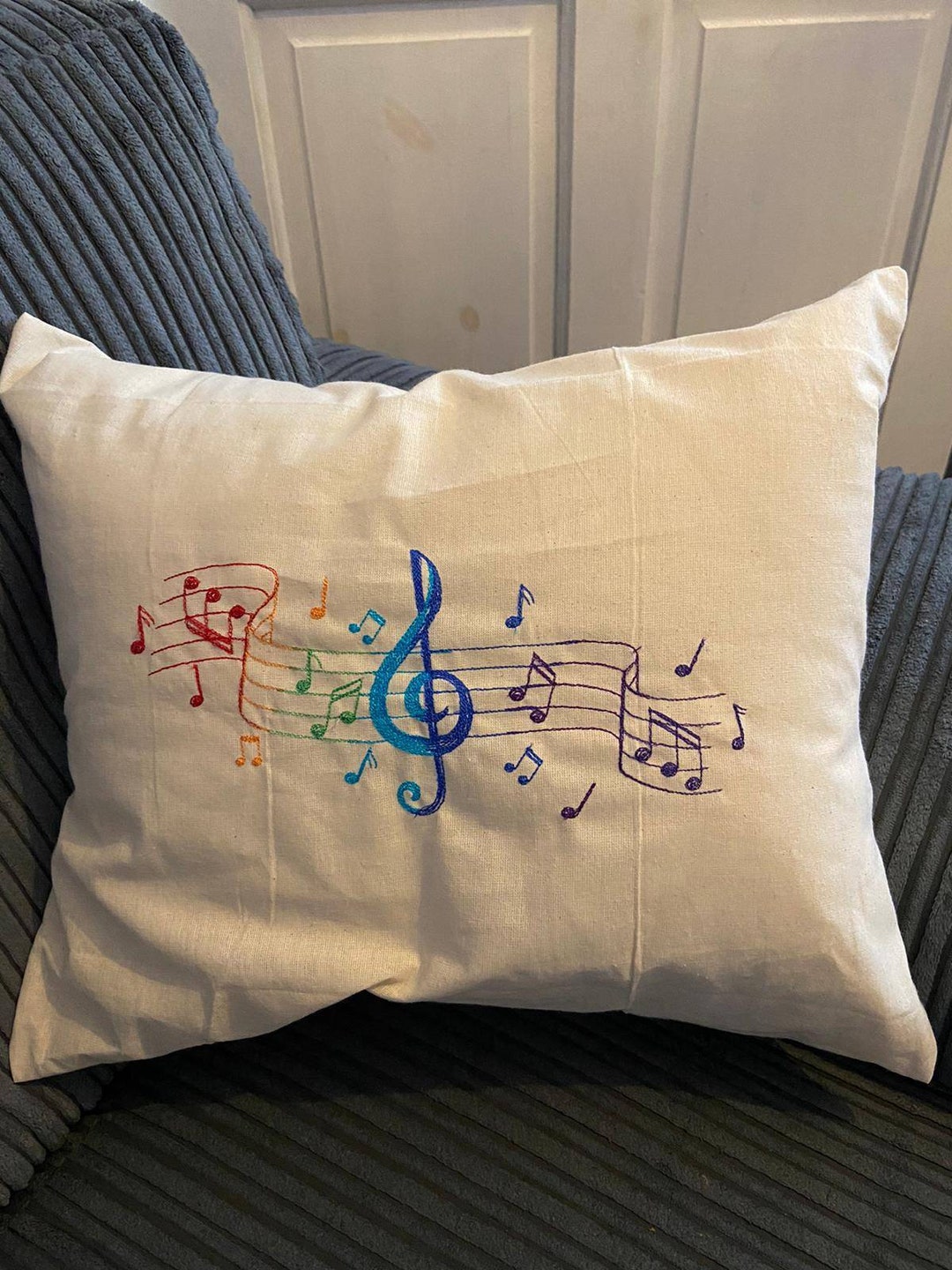 Embroidered Music Notes Cushion - Etsy