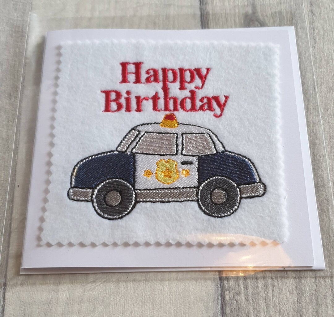 Embroidered Birthday Police Car Card - Etsy
