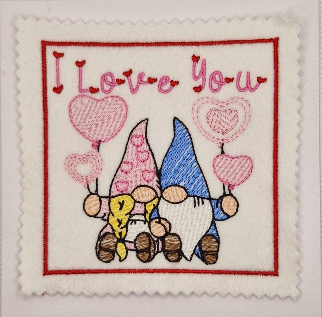 Embroidered Love Gnome Hugs Card - Etsy