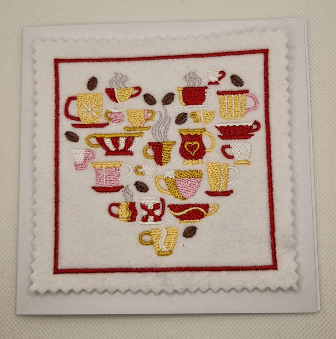 Embroidered Coffee Heart Card - Etsy