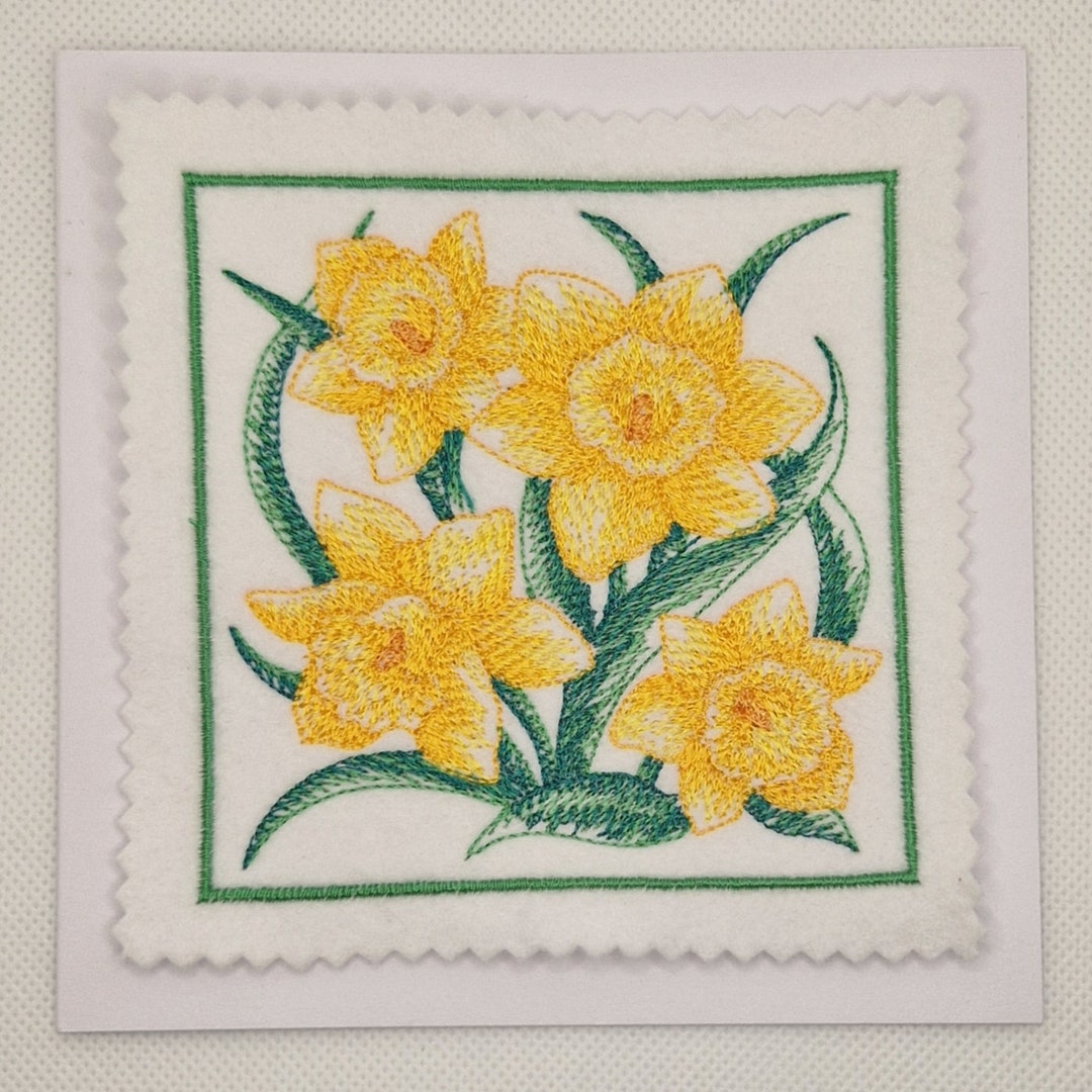 Embroidered Daffodil Flower Card - Etsy