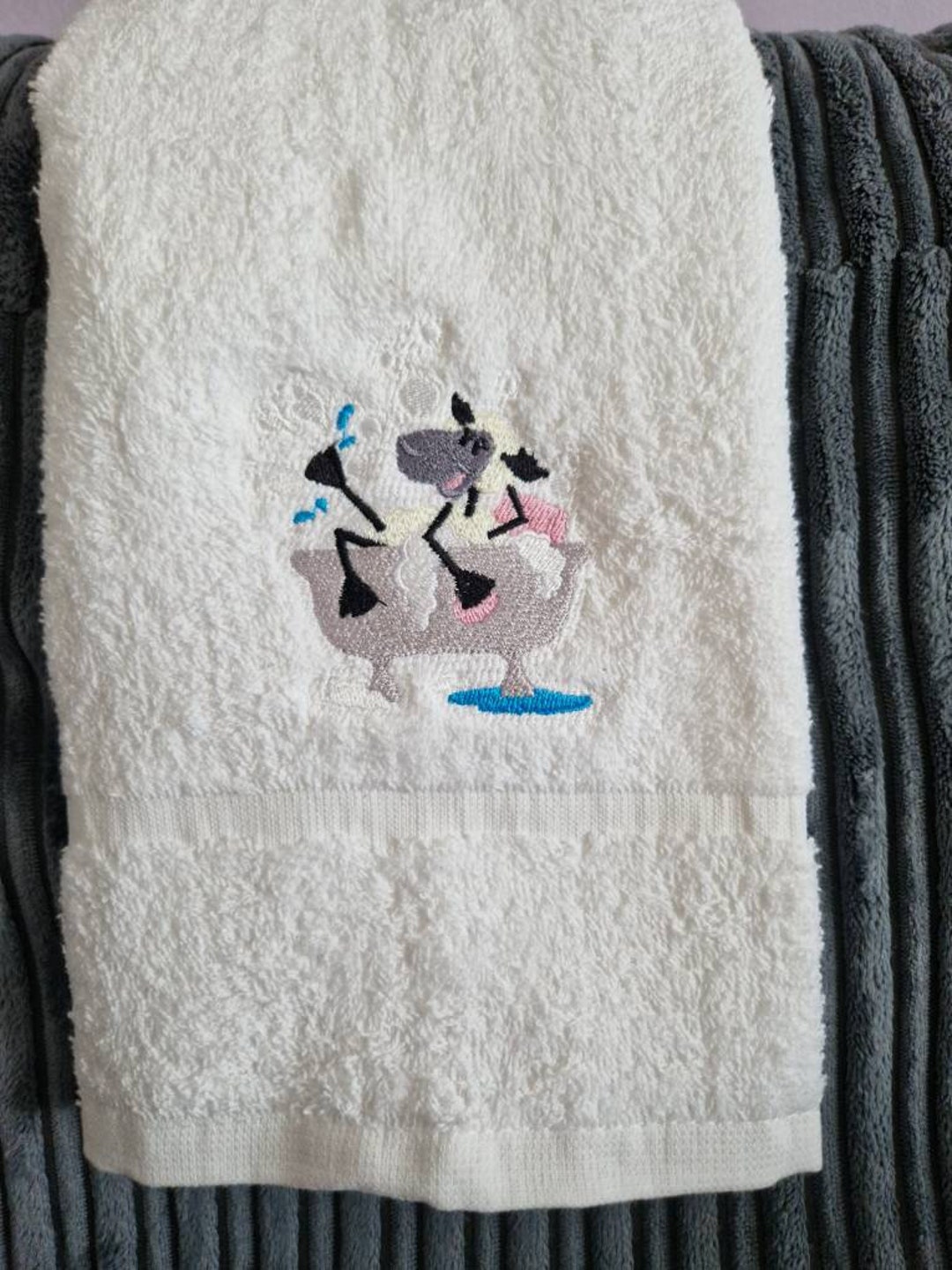 Embroidered Bathing Sheep Hand Towel - Etsy