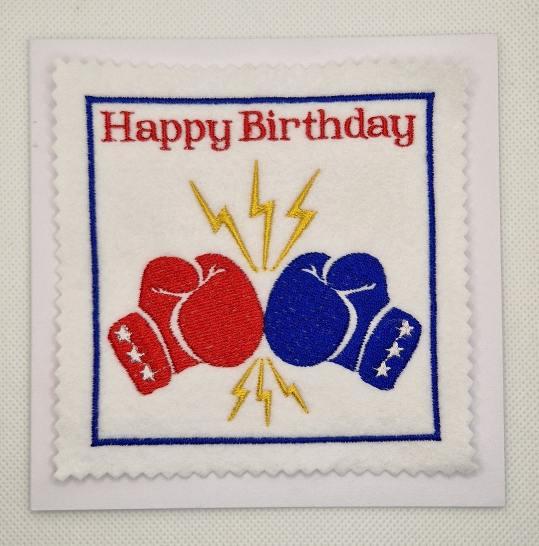 Embroidered Boxing Birthday Card - Etsy