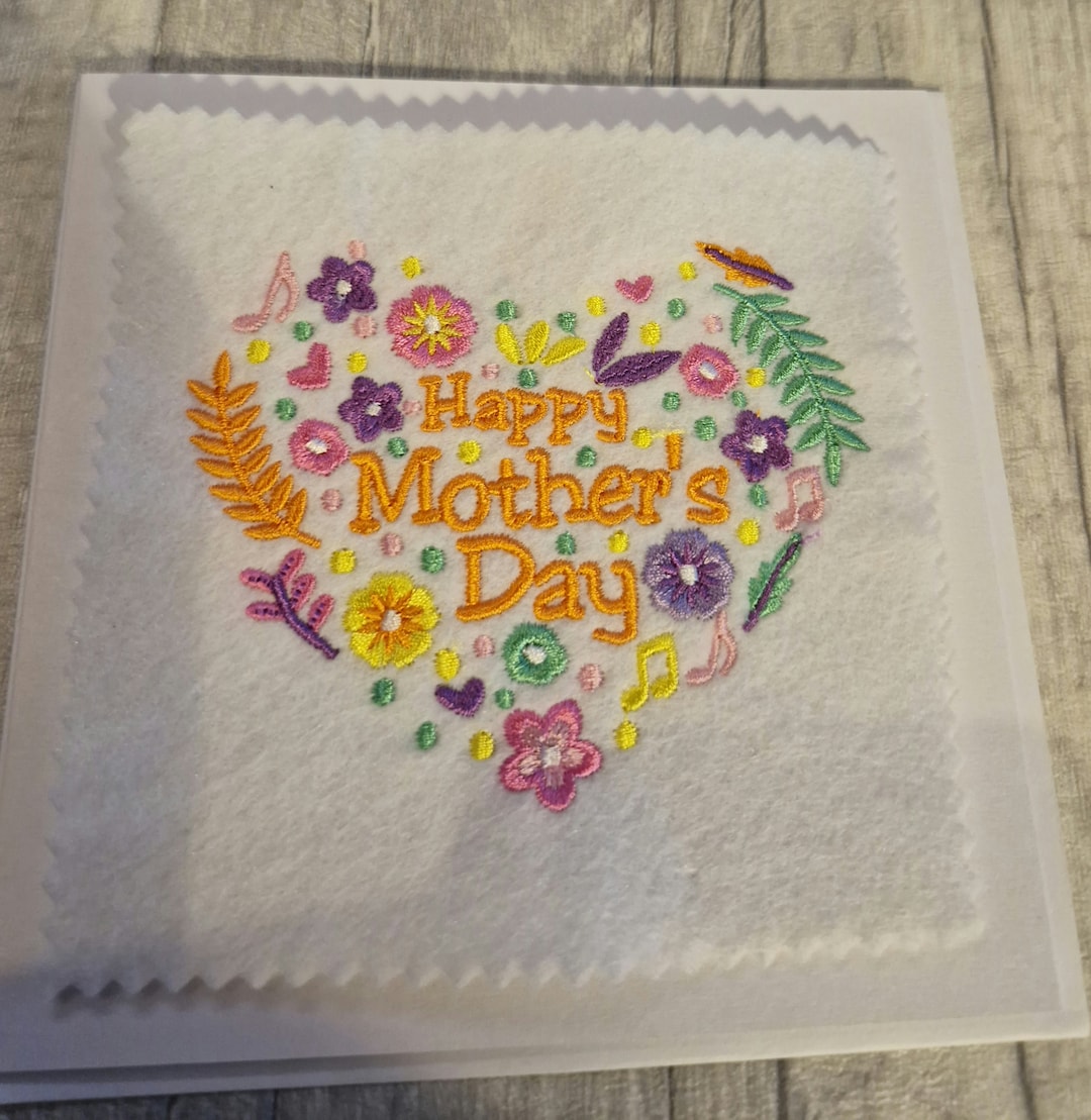 Embroidered Mothers Day Heart Card - Etsy