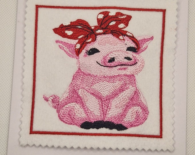 Embroidered Pig Card - Etsy