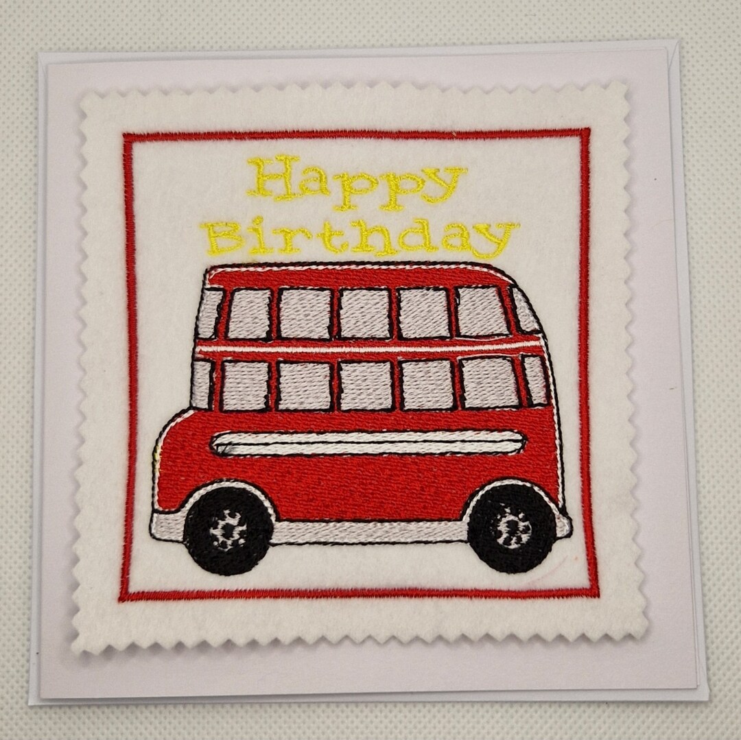 Embroidered Birthday Bus Card - Etsy