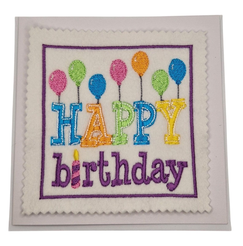 Embroidered Happy Birthday Balloons Card - Etsy