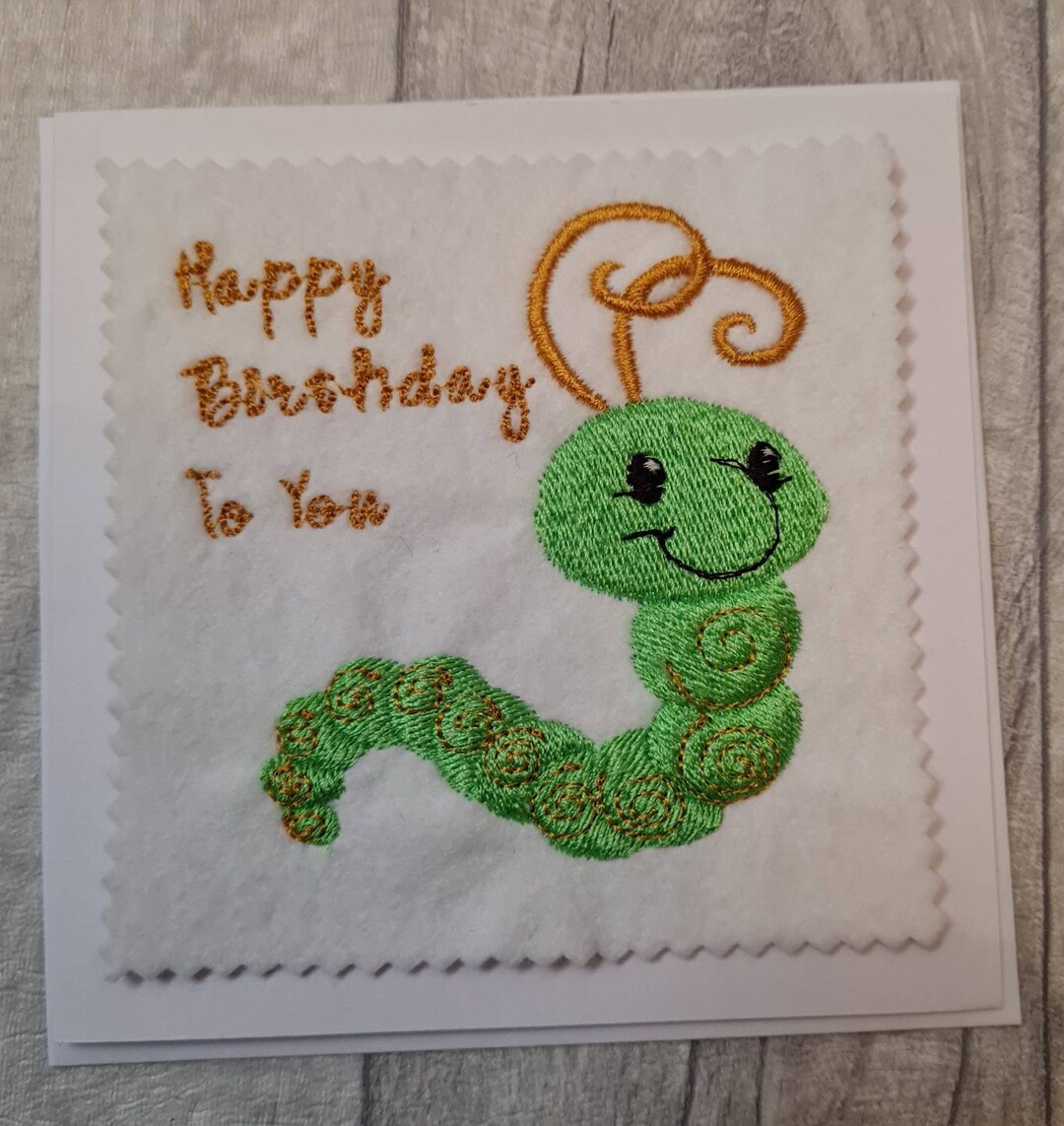 Embroidered Caterpillar Birthday Card - Etsy