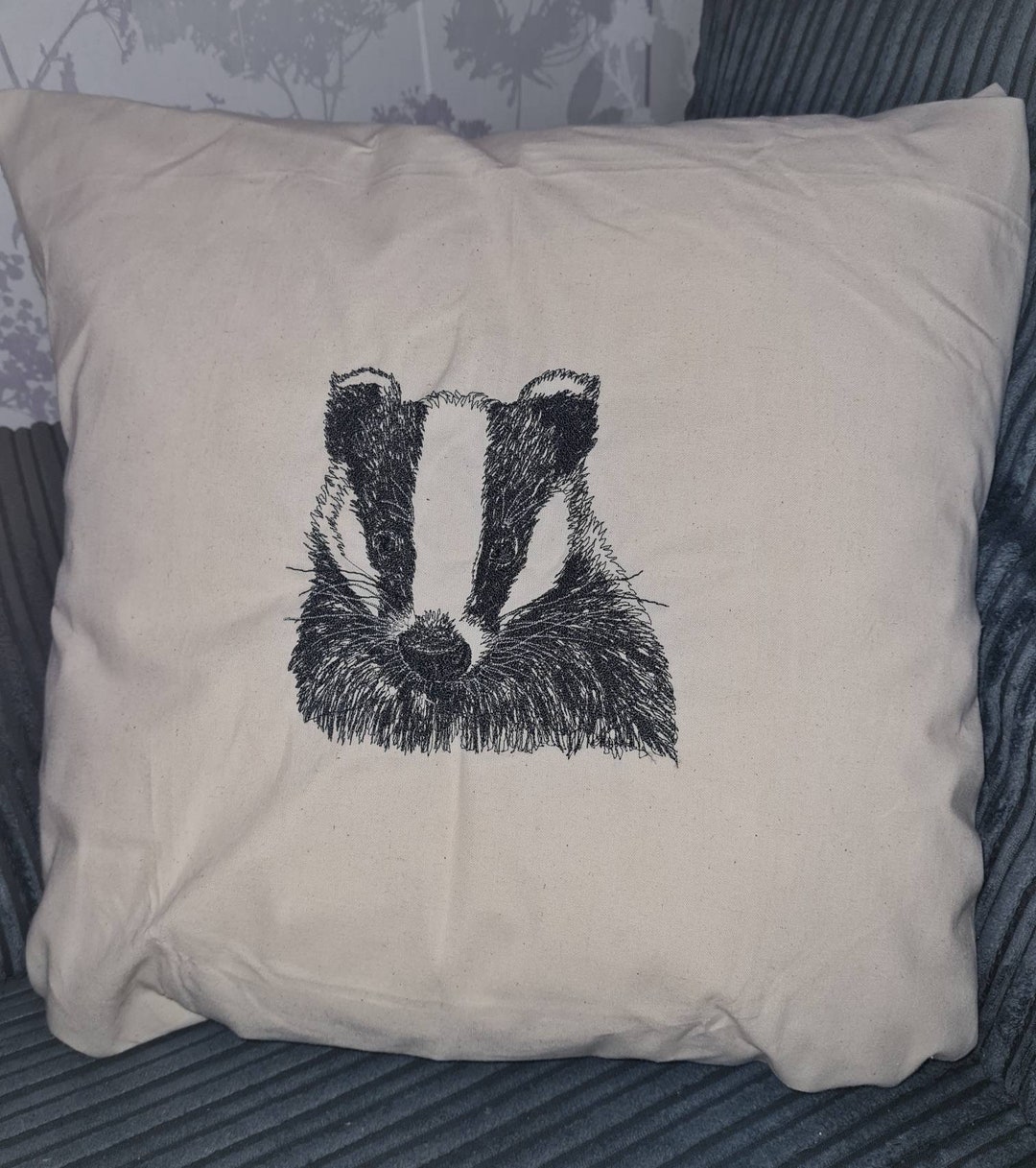 Embroidered Badger Cushion - Etsy UK