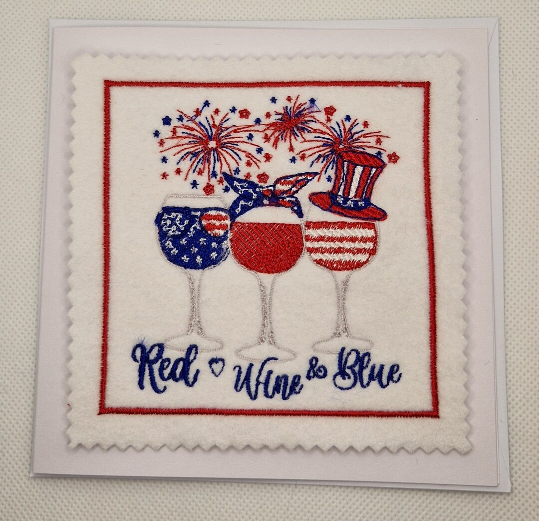 Embroidered America 4th July Fireworks Card - Etsy