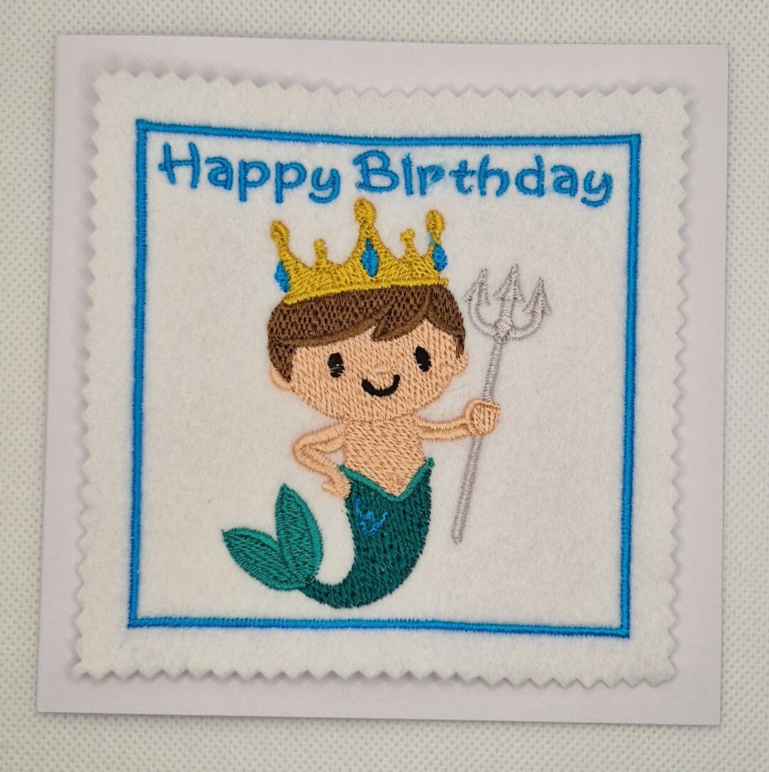 Embroidered Merman Birthday Card - Etsy