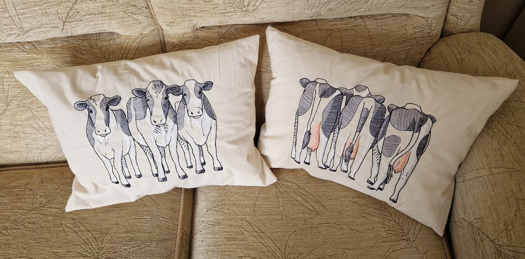 Embroidered Front & Back Cow Animal Cushions (pair) - Etsy