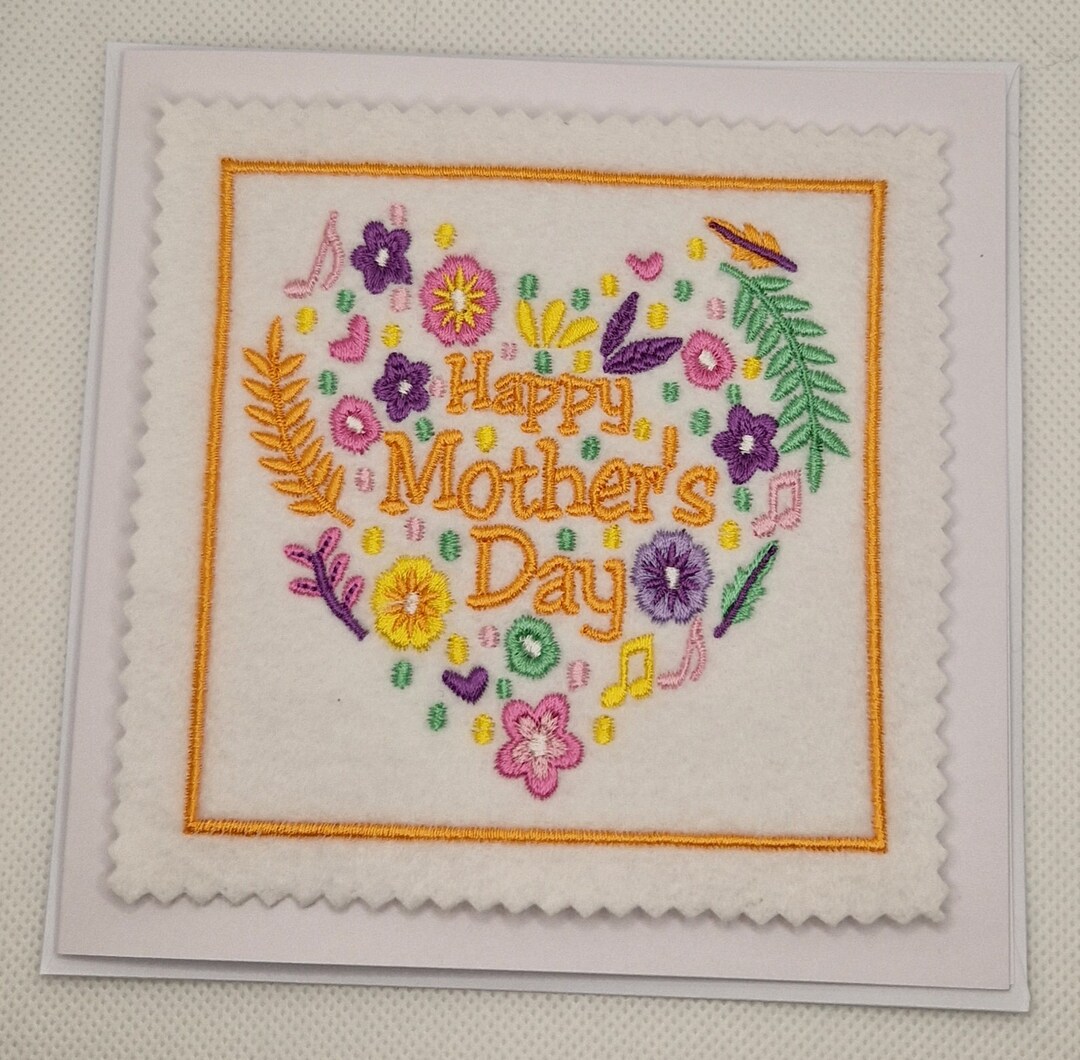 Embroidered Mothers Day Heart Card - Etsy