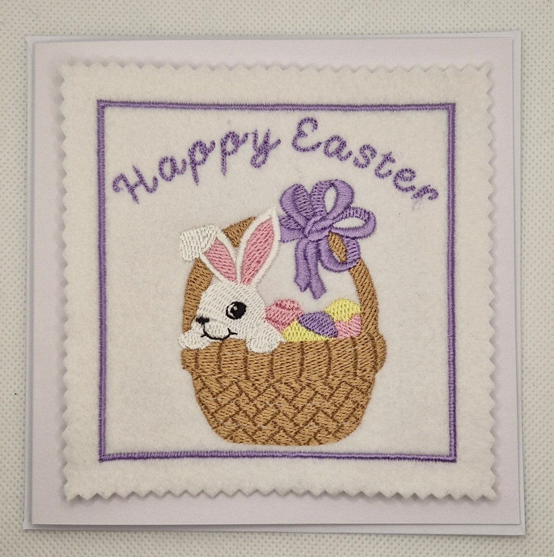 Embroidered Easter Bunny Basket Card - Etsy