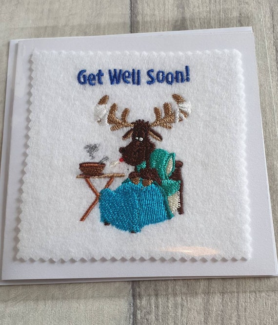 Embroidered Get Well Soon Moose Card - Etsy