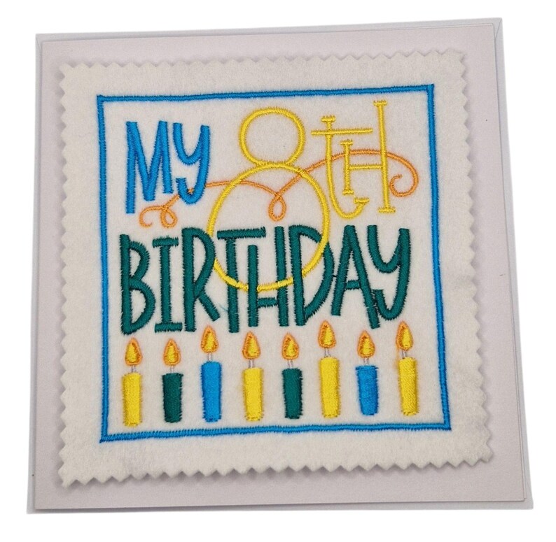 Embroidered 8th Birthday Card - Etsy