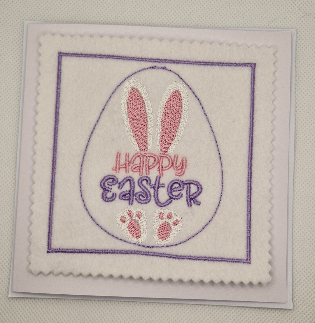 Embroidered Easter Bunny Egg Card - Etsy