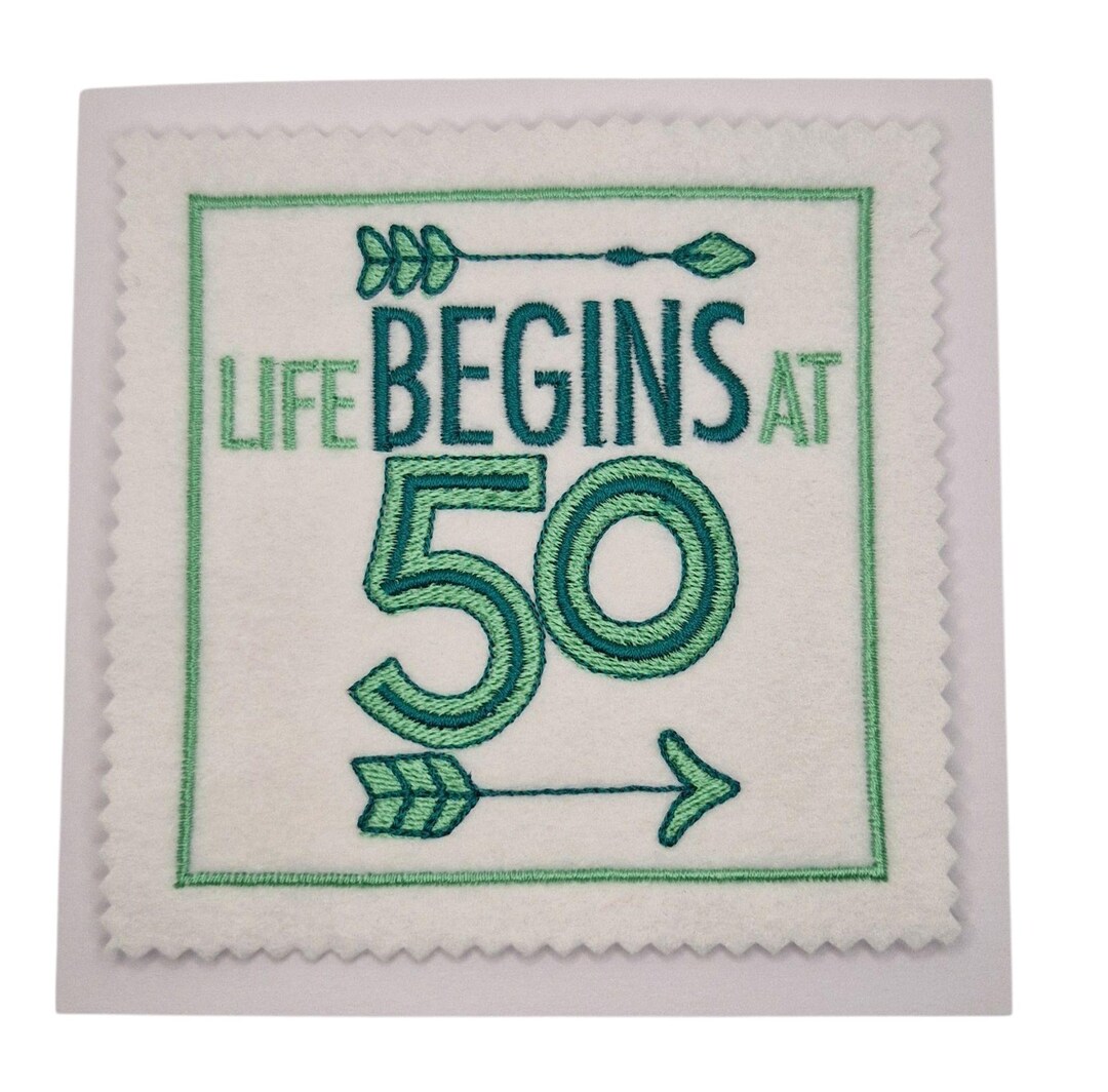 Embroidered Life Begins at 50 Birthday Card - Etsy