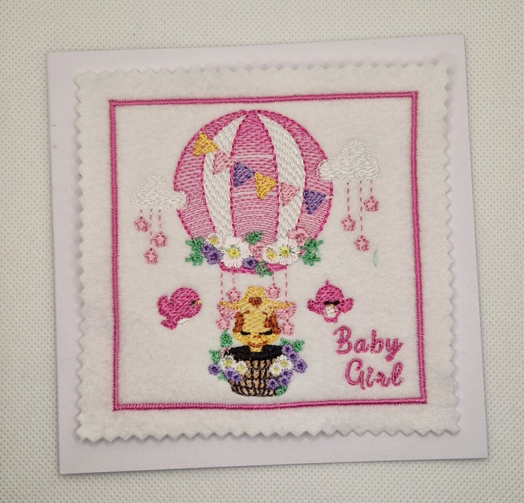 Embroidered New Baby Girl Card - Etsy