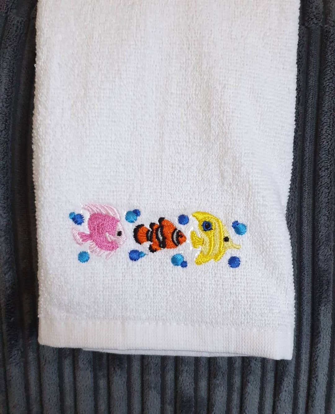 Embroidered Fish Trio Hand Towel - Etsy