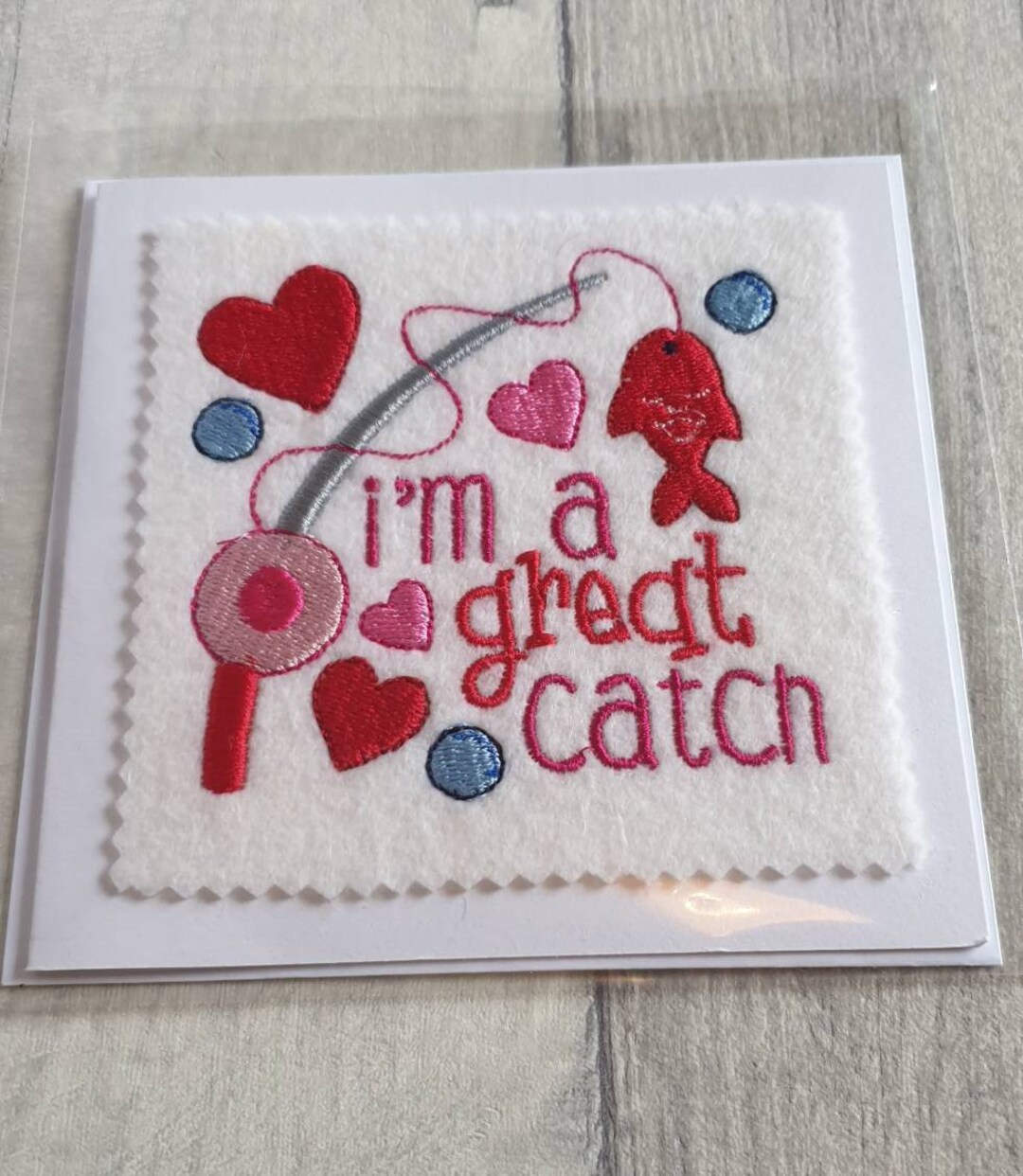 Embroidered Im a Great Catch Card - Etsy