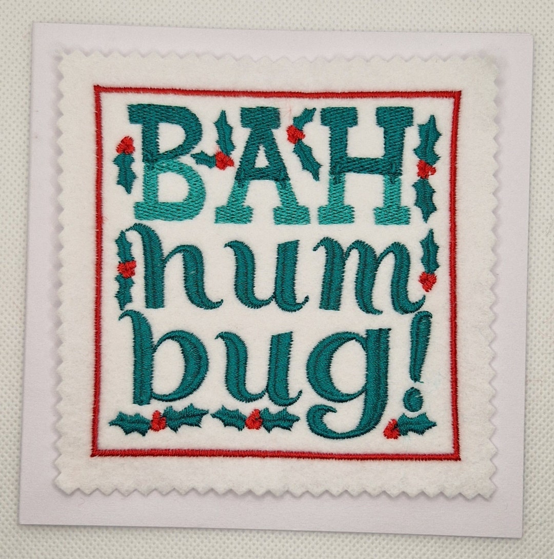 Embroidered Christmas Bah Hum Bug Card - Etsy
