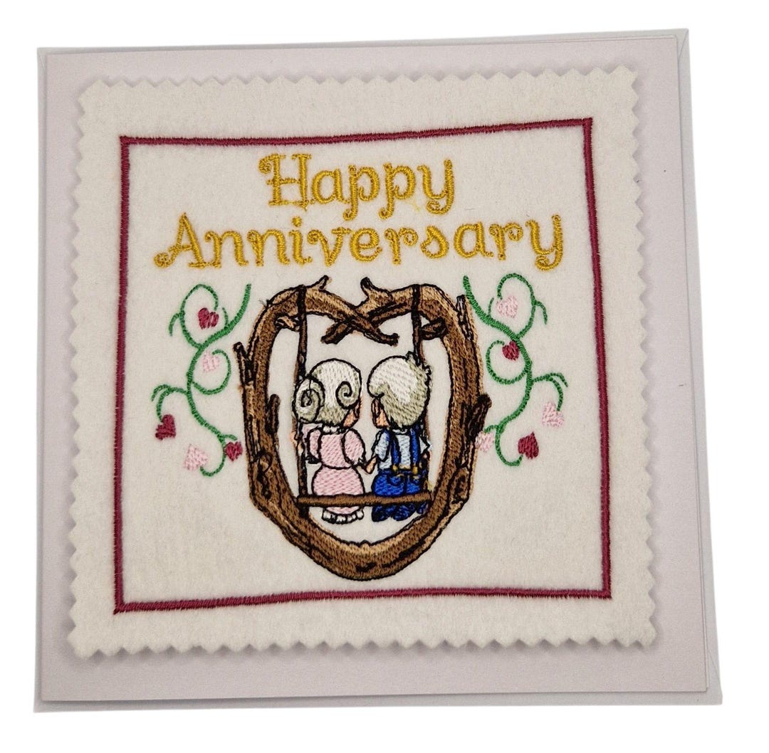 Embroidered Anniversary Couple Card - Etsy