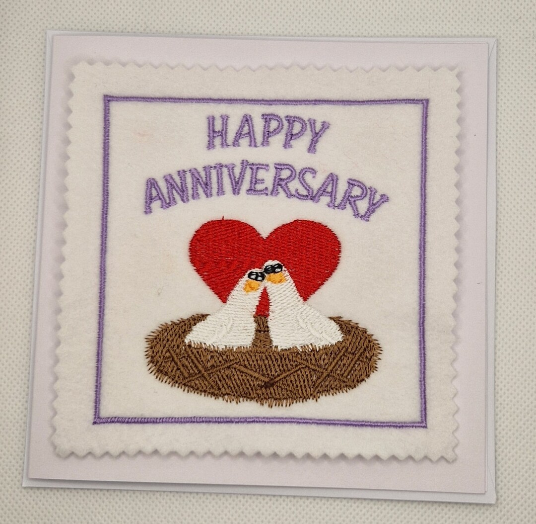 Embroidered Anniversary Love Birds Card - Etsy