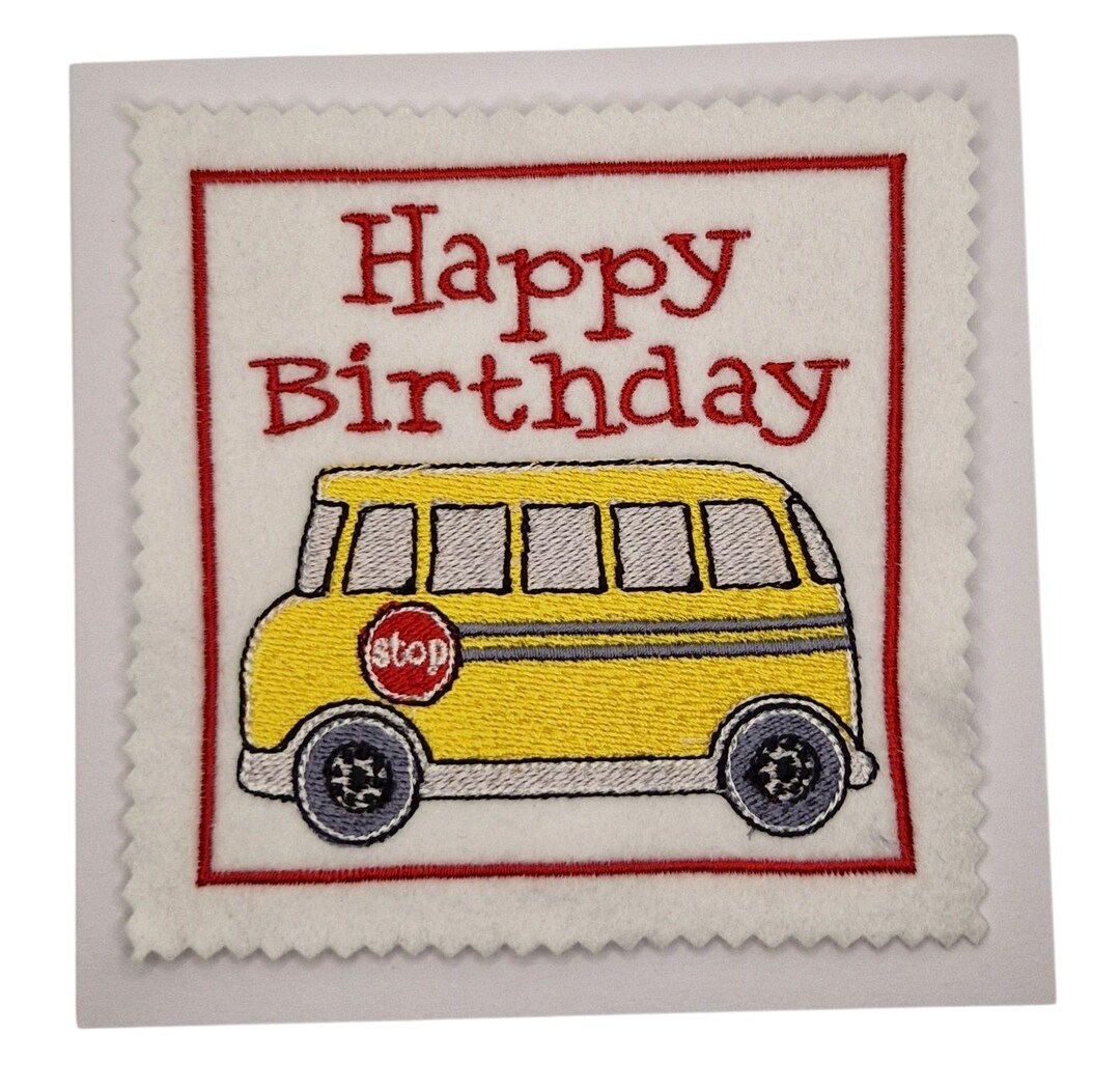 Embroidered School Bus Birthday Card - Etsy